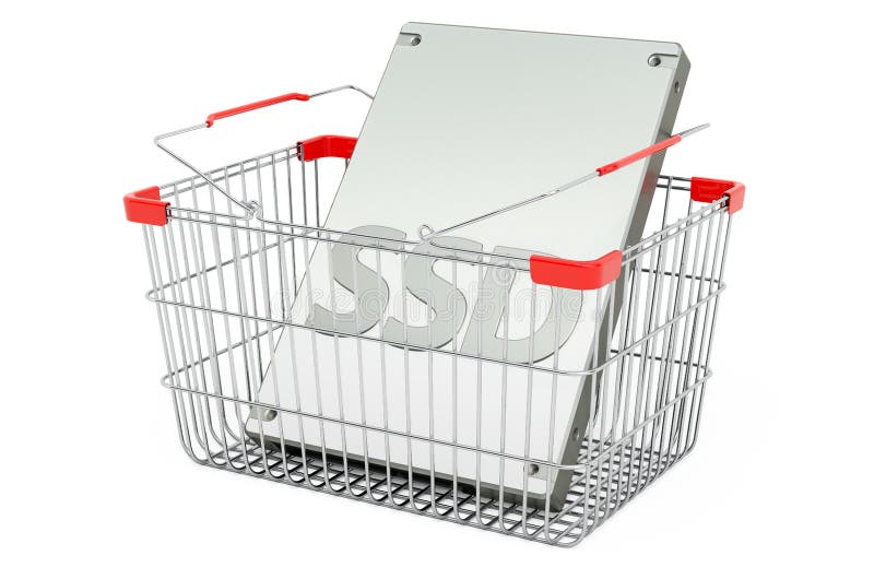 Shopping Basket with SSD, 3D Rendering Stock Illustration ...