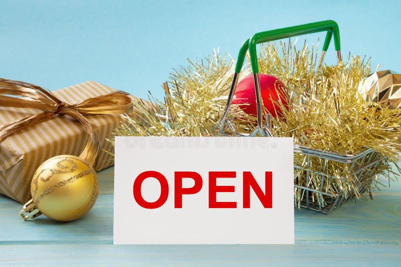 Shopping Basket and Text OPEN on White Paper Note List Stock Photo ...