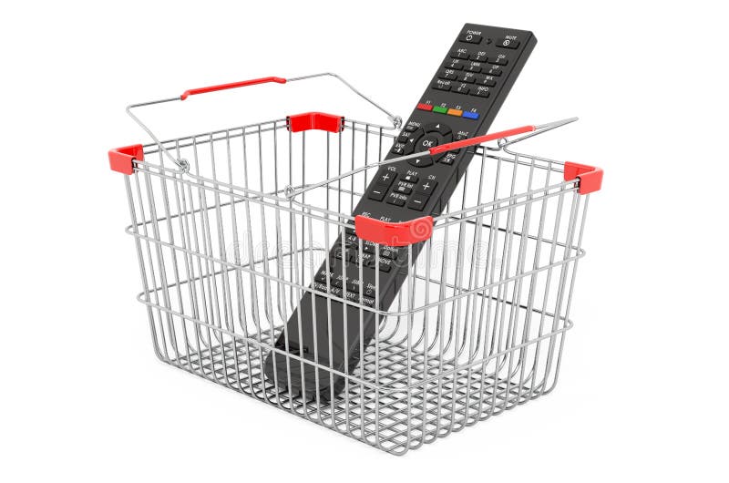 Shopping Basket with TV Remote Control, 3D Rendering Stock Illustration ...