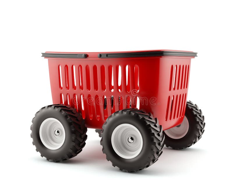 Shopping basket on wheels stock illustration. Illustration of food ...