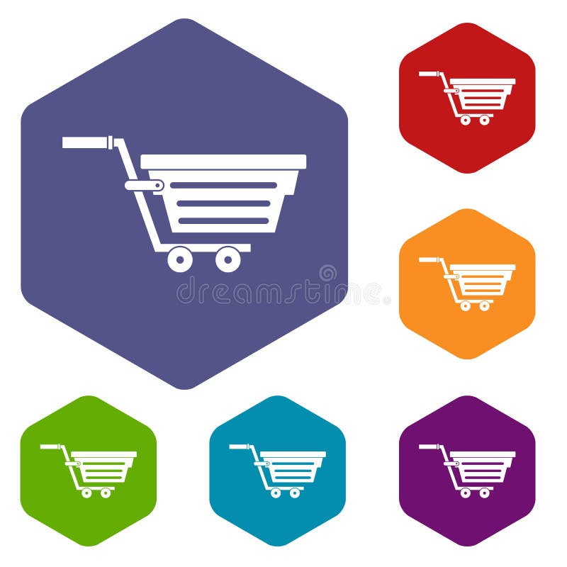 Shopping Basket on Wheels Icons Set Hexagon Stock Vector - Illustration ...