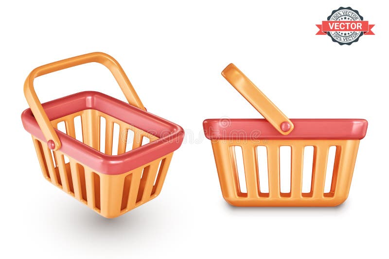 Shopping Baskets. Icon Set on White Background, Side View and ...
