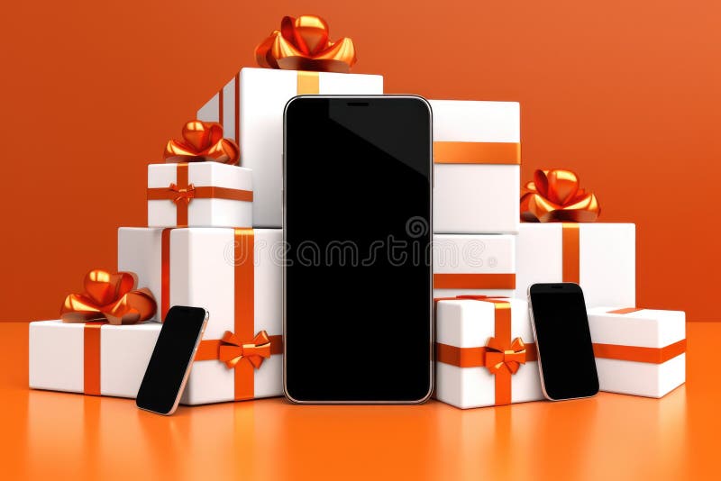 Shopping of Black Mobile Phones and Gift Boxes Stock Image - Image of ...