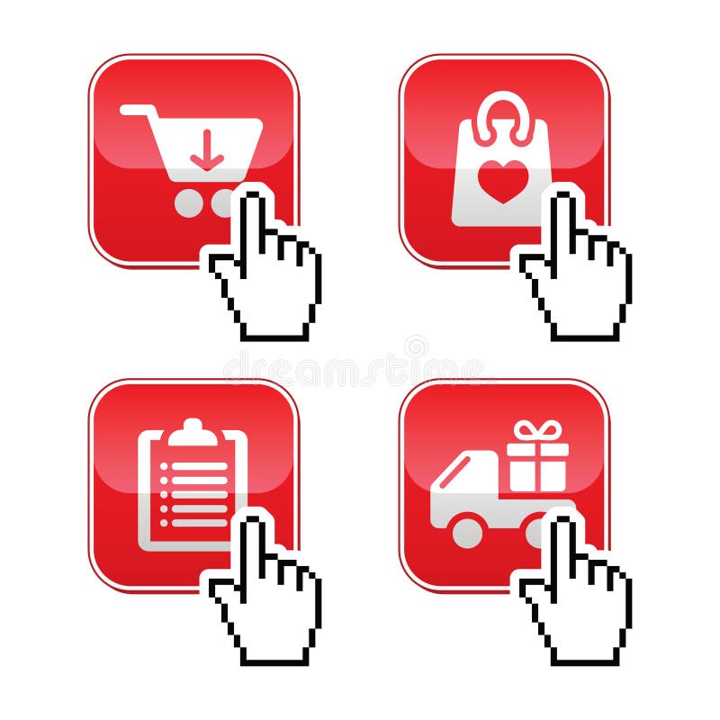 Shopping Buttons Set With Cursor Hand Icon Stock Illustration ...