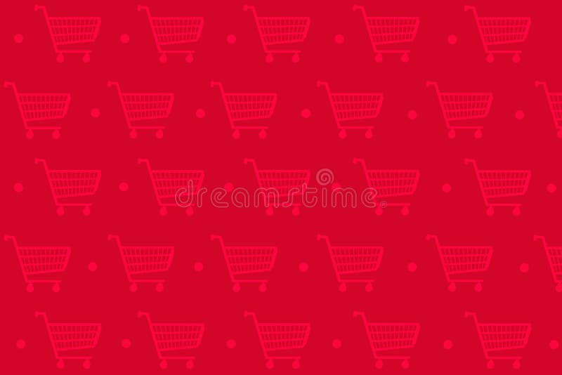 The Seamless Shopping Cart Pattern on the Red Background Stock ...