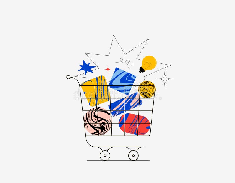 Shopping Cart with Abstract Boxes and Shapes and Elements Isolated on ...