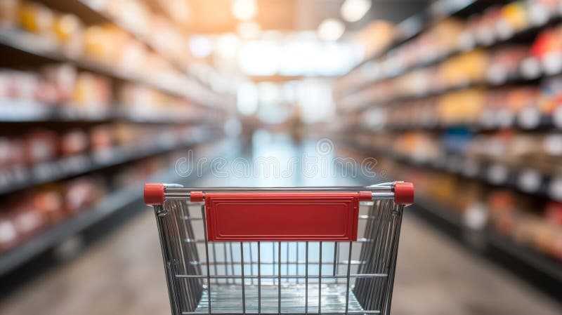 A Shopping Cart in the Aisle of a Grocery Store Stock Photo - Image of ...