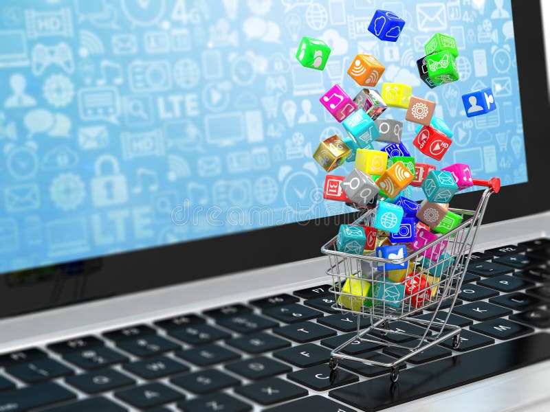 Shopping Cart with Application Software Icons Stock Illustration ...