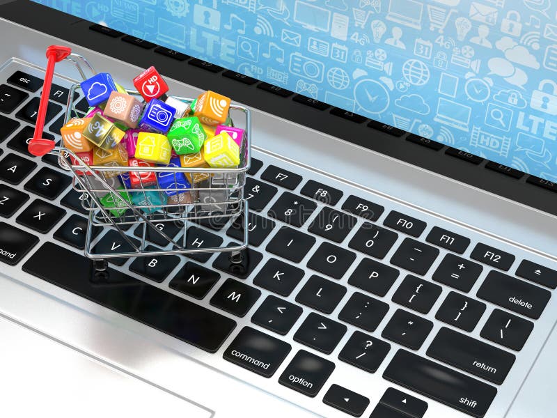 Shopping Cart With Application Software Icons Stock Illustration ...