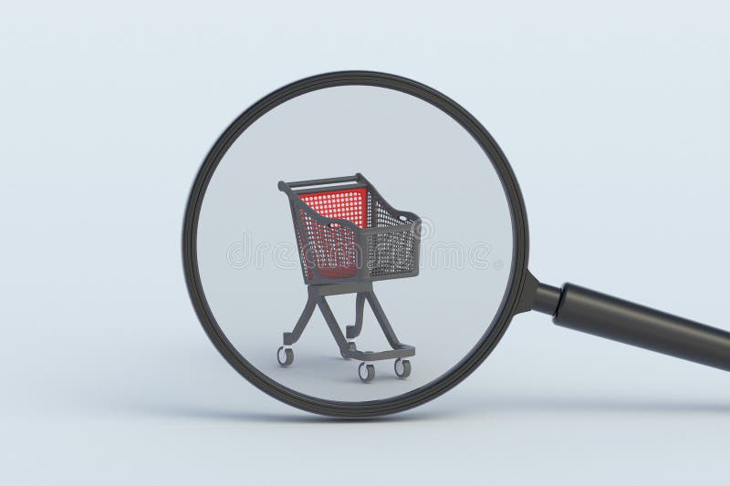 Shopping Cart Behind Magnifying Glass Stock Illustration - Illustration ...