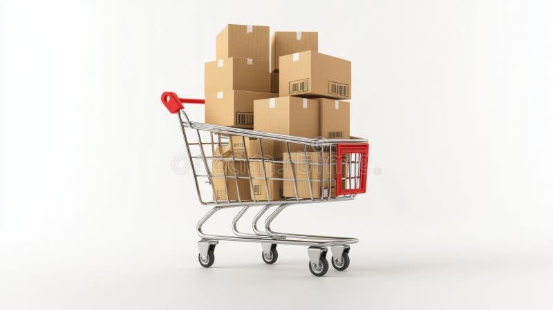 A Shopping Cart with Boxes in it Stock Illustration - Illustration of ...