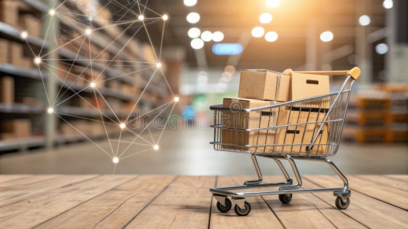 Shopping Cart with Boxes Network Concept, ECommerce, Online Shopping ...