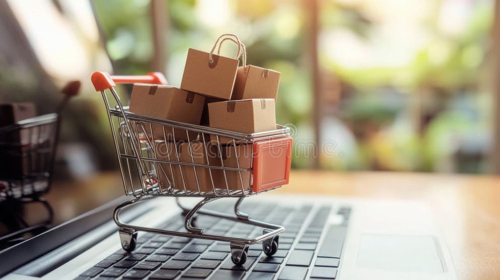 A Shopping Cart with Boxes on Top of it Stock Illustration ...