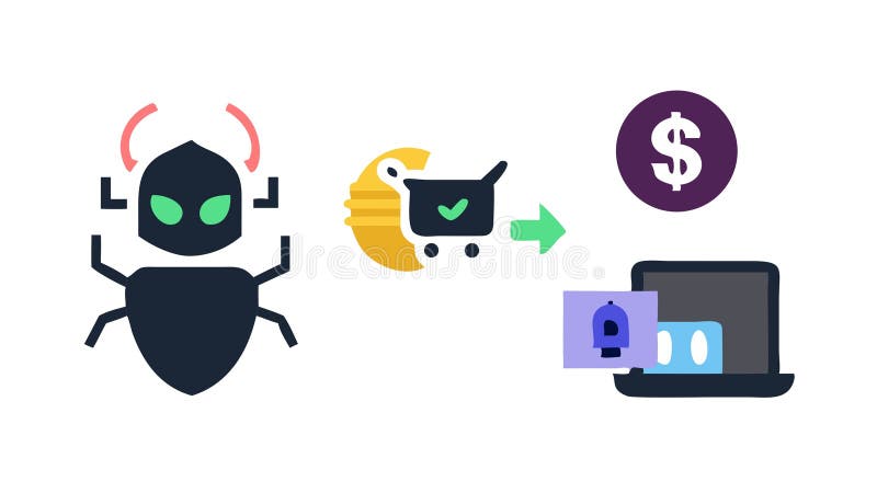 Shopping Cart with Bug: Cybersecurity E-commerce Threat, Vector Design ...