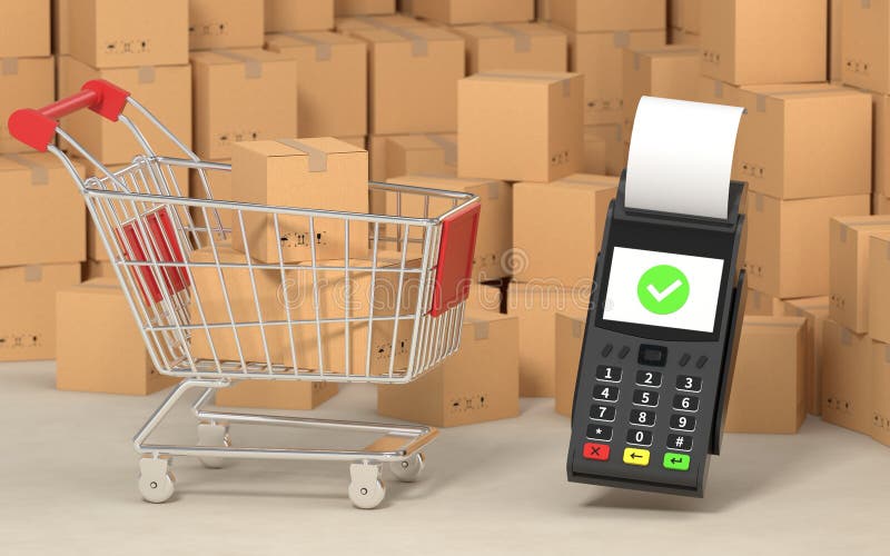 Shopping Cart with Cardboard Boxes Inside, 3d Rendering Stock ...