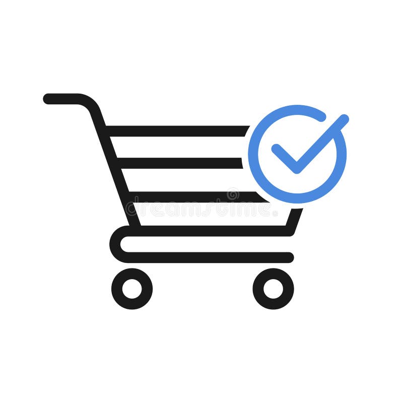 Shopping Cart and Check Mark Icon. Blue Tick Vector Illustration Stock ...