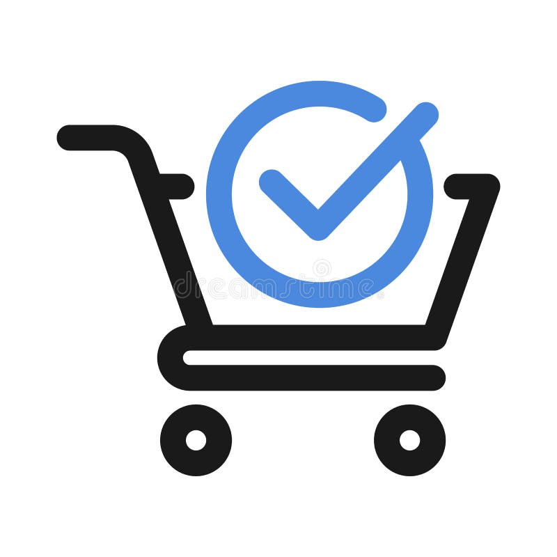 Shopping Cart and Check Mark Icon. Blue Tick Vector Illustration Stock ...