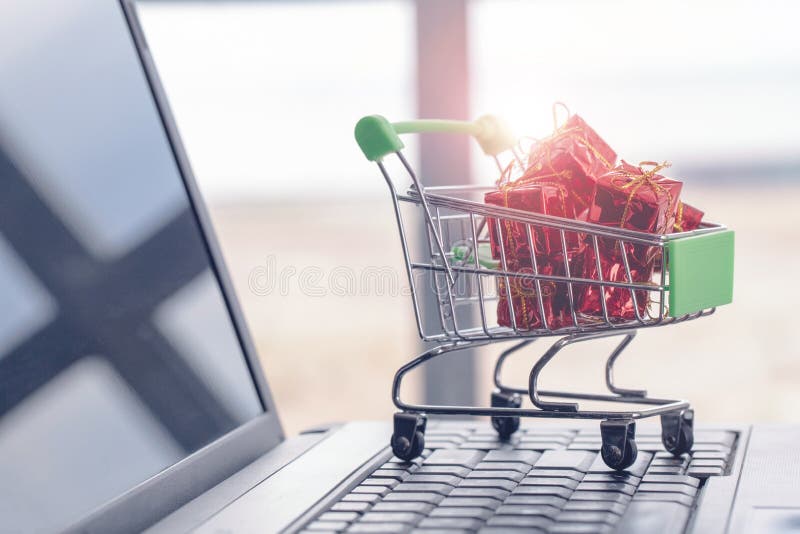 Shopping Cart on Computer, Shopping Online Concept. Stock Image - Image ...