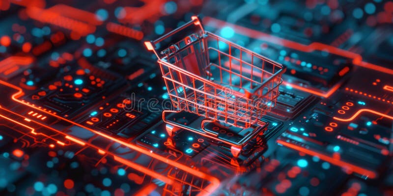 A Shopping Cart is on a Computer Screen Stock Illustration ...