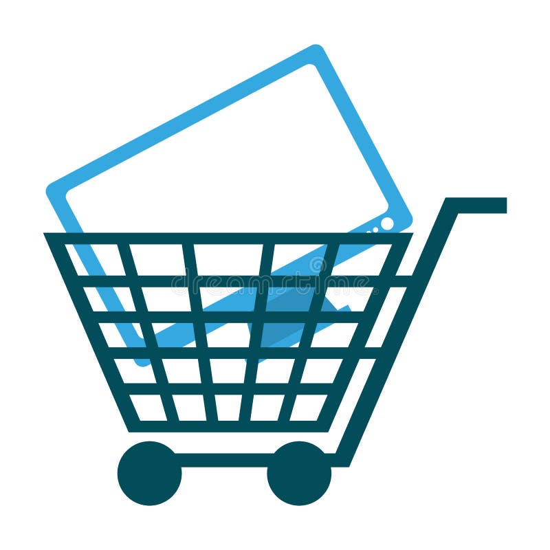 Shopping Cart with Computer Screen Stock Vector - Illustration of ...