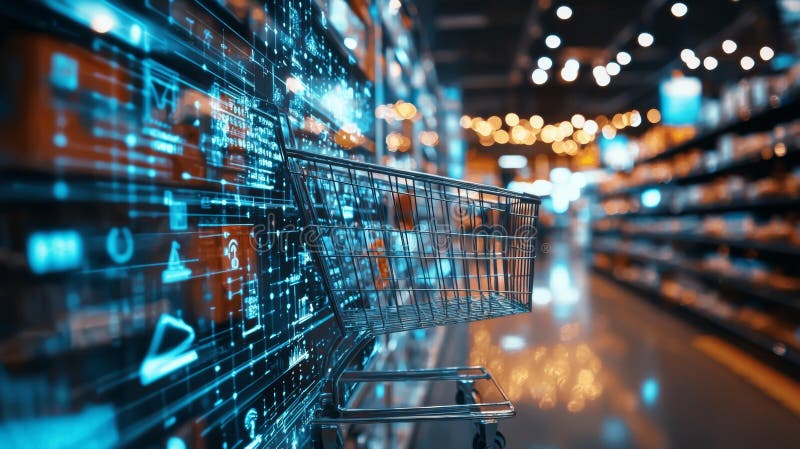 Shopping Cart with Digital Interface in a Tech-driven Store Stock Image ...