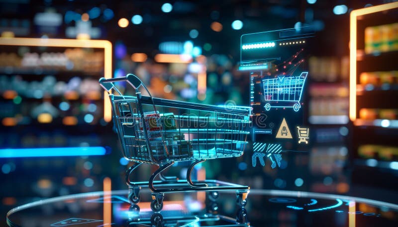 A Shopping Cart with a Digital Screen on it by AI Generated Image Stock ...