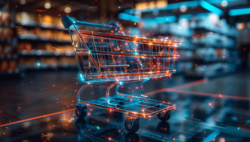A Shopping Cart with a Digital Screen on it by AI Generated Image Stock ...