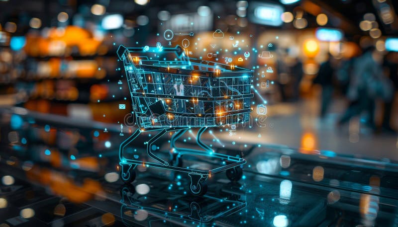 A Shopping Cart with a Digital Screen on it by AI Generated Image Stock ...