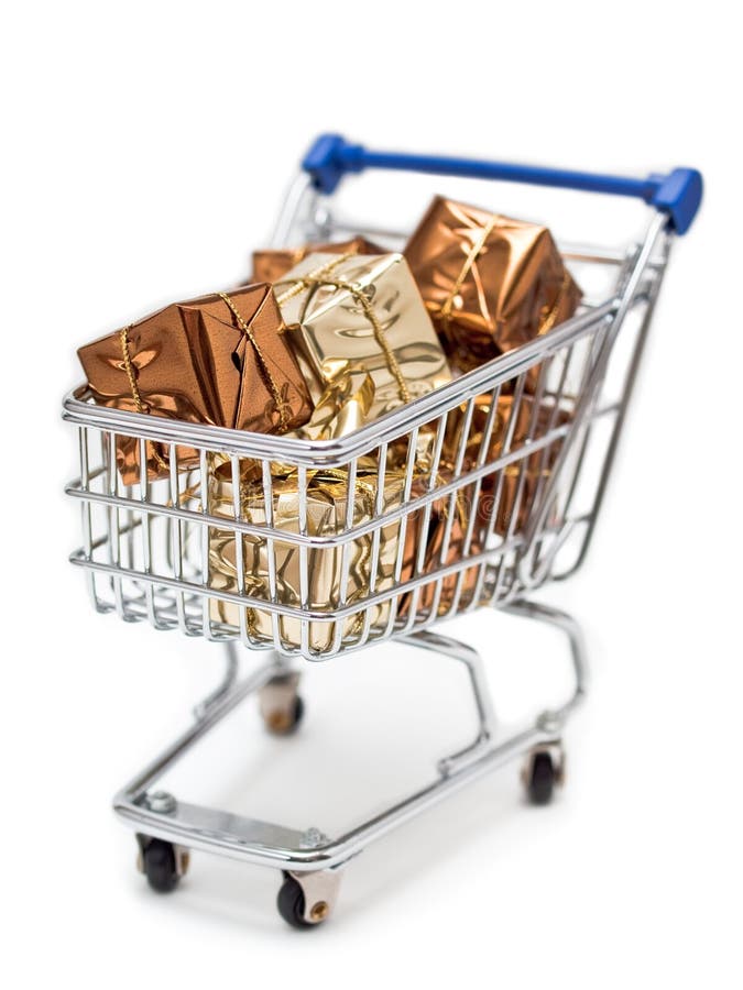 Shopping Cart Filled with Gifts Stock Photo - Image of brown, shop ...