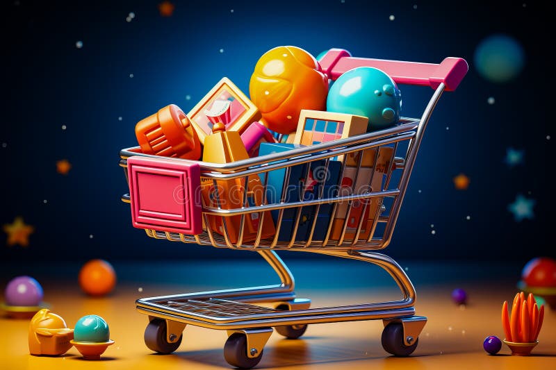 Shopping Cart in Grocery Store Filled with Lots of Food and Drinks ...