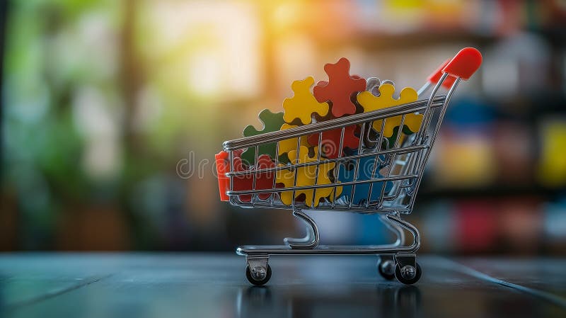 Shopping Cart Filled with Puzzle Pieces Stock Illustration ...