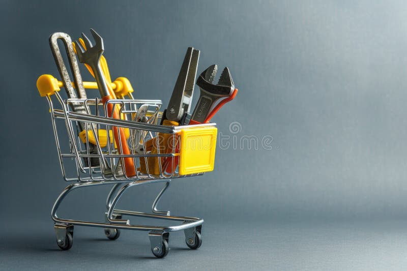 Shopping Cart Filled with Tools on a Table, Ideal for DIY Projects ...