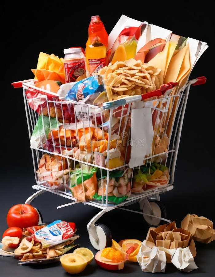 Shopping Cart Filled with Various Snacks and Beverages Stock Image ...