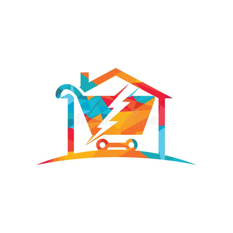 Shopping Cart with Flash and Home Logo Design. Stock Illustration ...