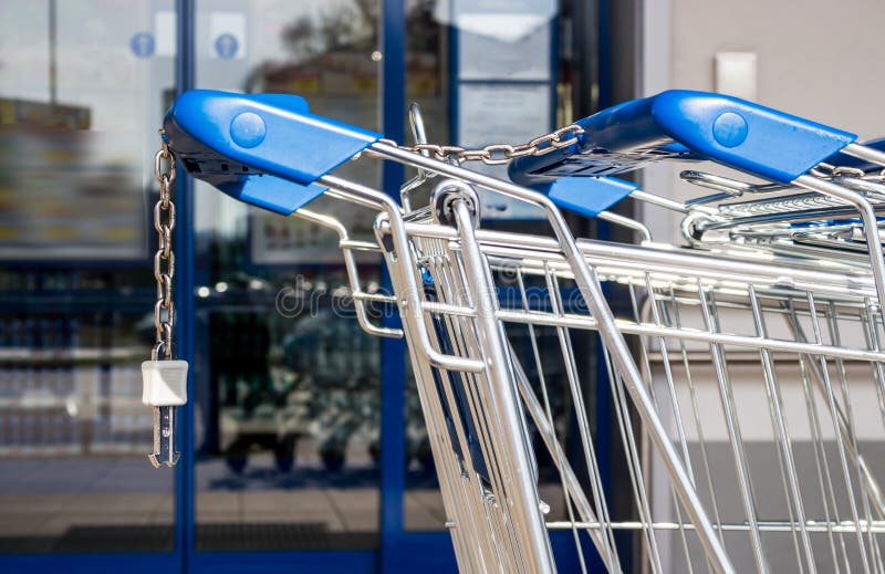 Shopping Cart in Front of a Supermarket Stock Image - Image of customer ...