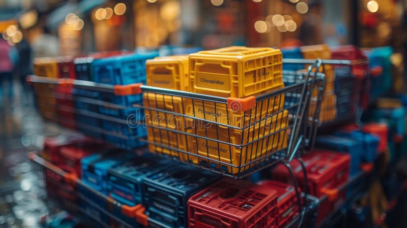 Shopping Cart Full of Crates Stock Illustration - Illustration of ...