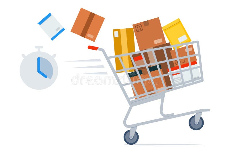 Shopping Cart Full of Delivery Boxes Stock Vector - Illustration of ...