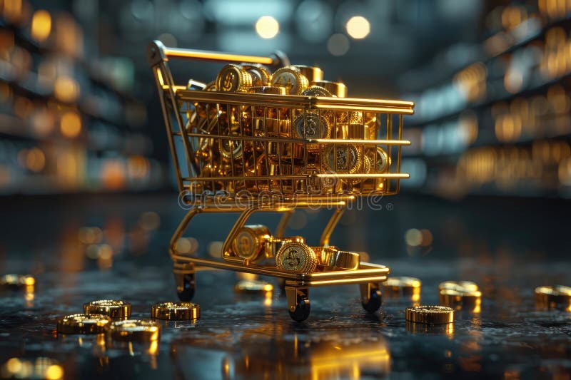 A Shopping Cart Full of Gold Coins Stock Illustration - Illustration of ...