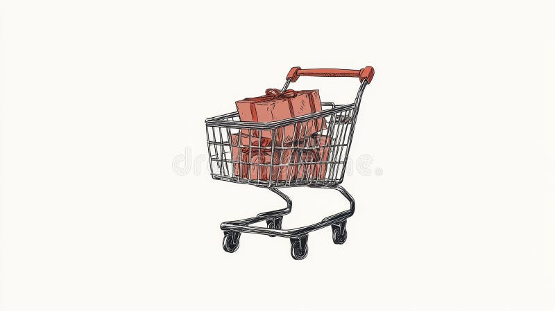A Shopping Cart is Full of Red Boxes Stock Illustration - Illustration ...
