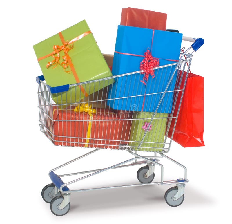 Shopping cart with gifts stock image. Image of present - 22054535