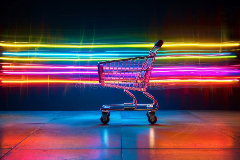 Neon Shopping Cart Symbol Glowing Purple Blue Light Online Retail ...