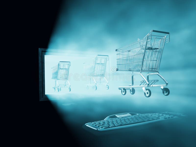 Shopping Cart Go in Computer Stock Illustration - Illustration of cart ...