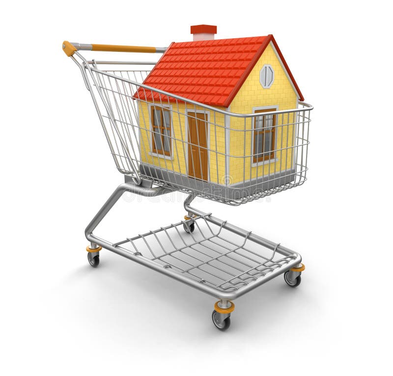 Shopping Cart and House (clipping Path Included) Stock Illustration ...