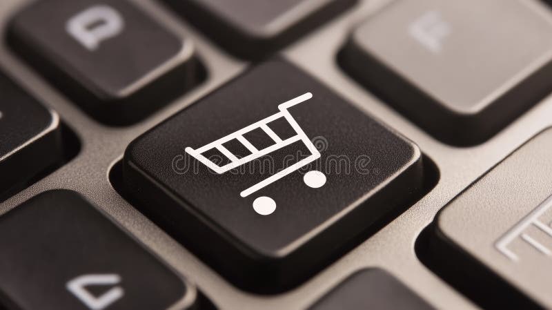 Shopping Cart Icon Key on Computer Keyboard Representing Online ...