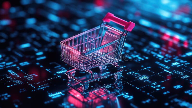 A Shopping Cart Icon Sits Atop a Computer Keyboard Stock Illustration ...