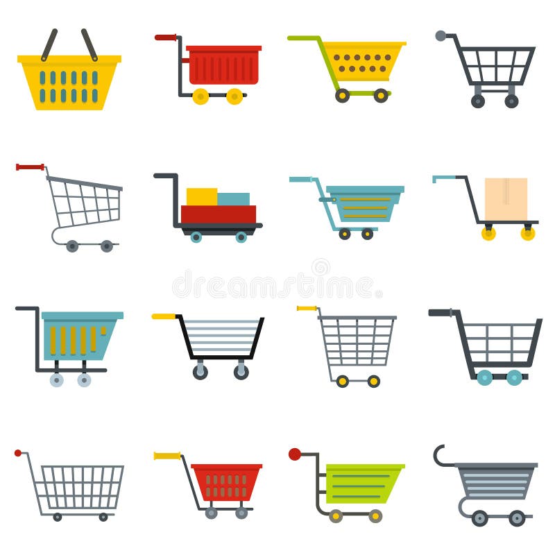 Shopping Cart Icons Set in Flat Style Stock Vector - Illustration of ...