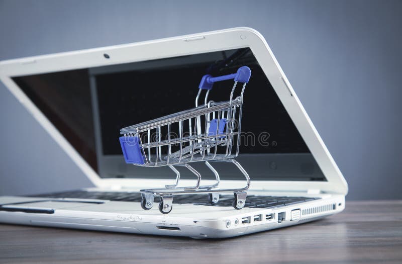 Shopping Cart on the Laptop Keyboard Stock Photo - Image of electronic ...