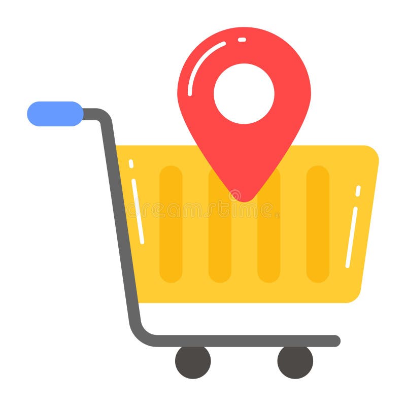 Shopping Cart with Location Pin, Vector of Shopping Location in ...