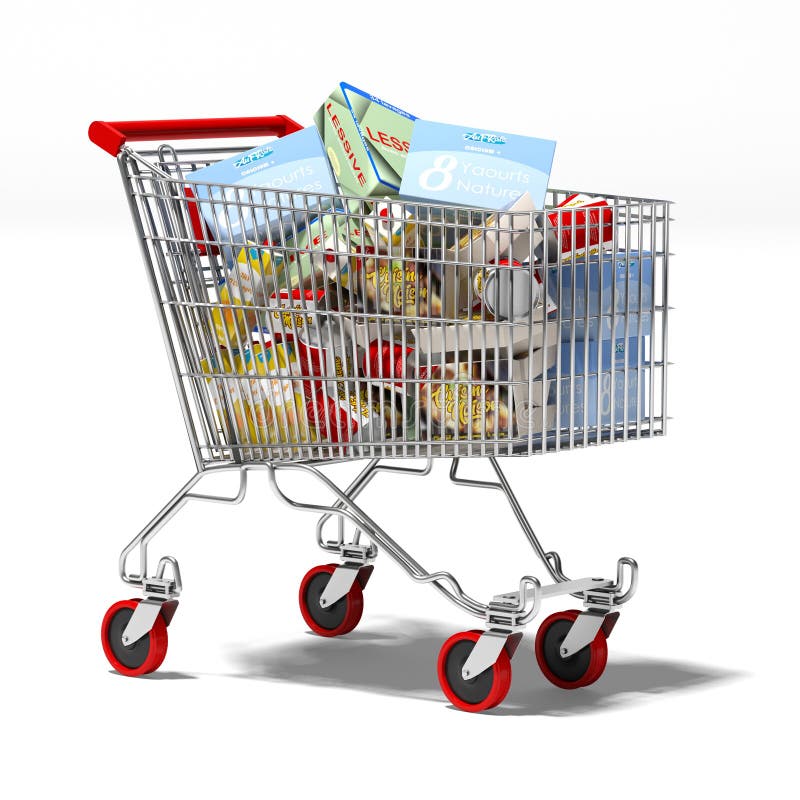 Shopping Cart with Products Inside Stock Illustration - Illustration of ...