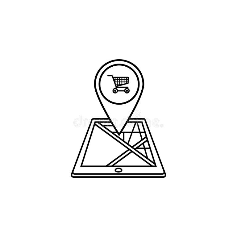 Shopping Cart Map Pointer Line Icon, Mobile Gps Stock Vector ...